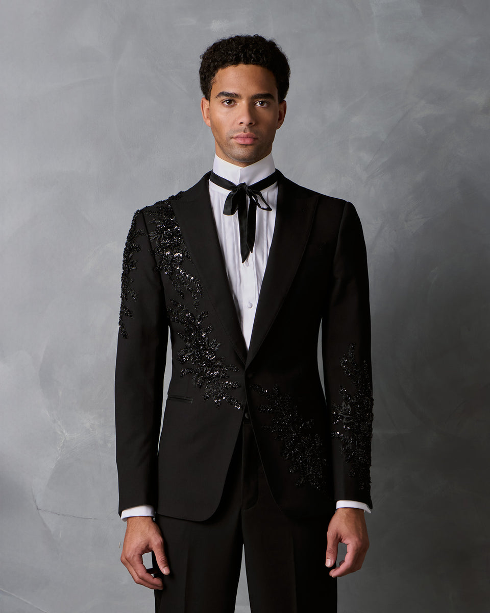 MORGAN BLACK BEADED WOOL COUTURE JACKET - MADE TO ORDER – MAYER